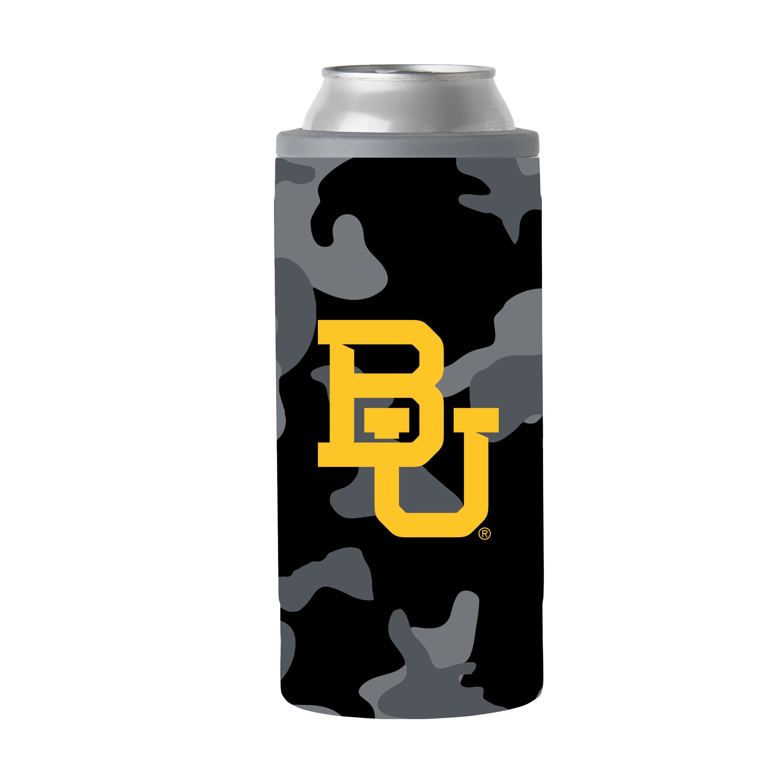 Baylor Black Camo 12oz Slim Can Coolie | Logo Brands
