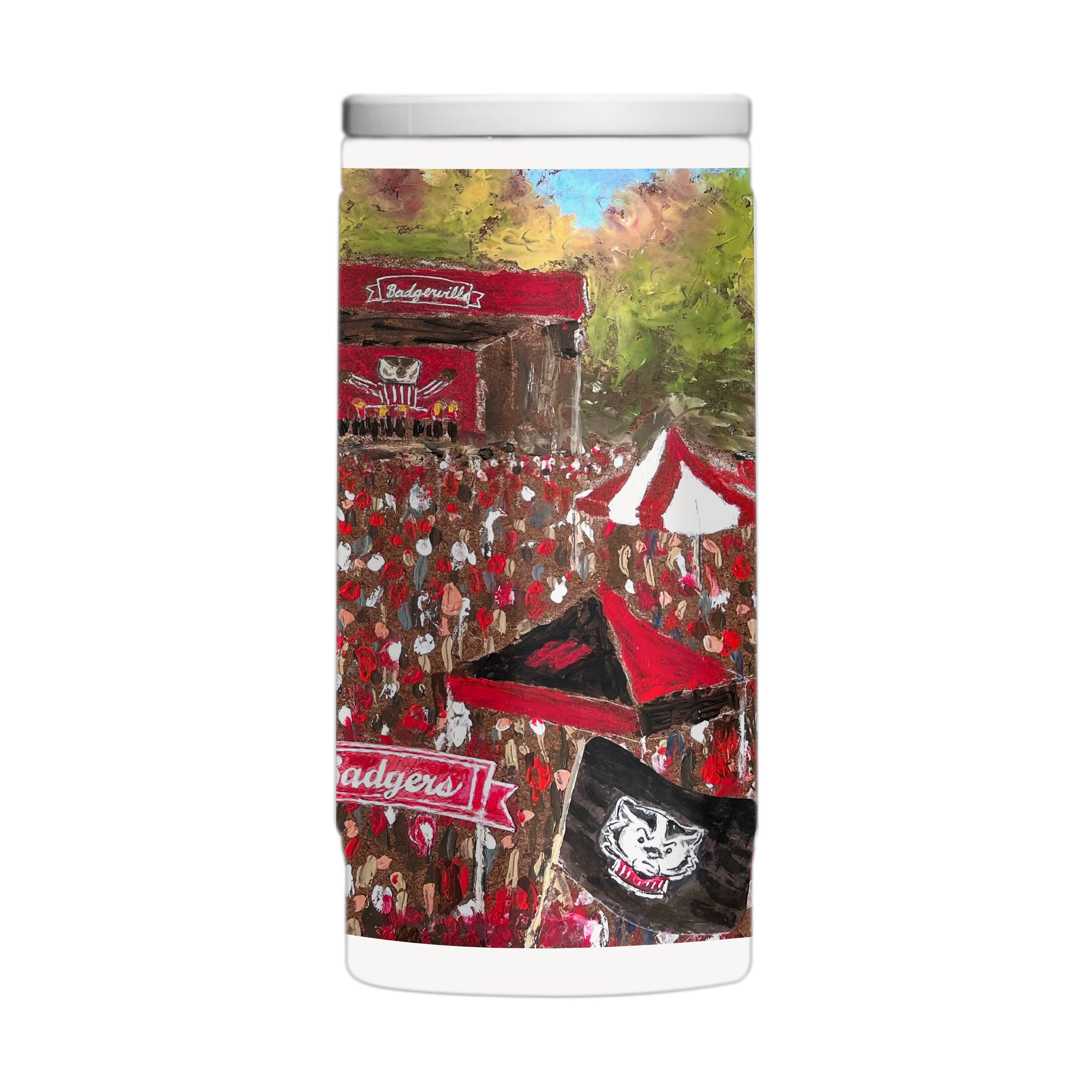 Wisconsin 12oz Collector Powder Coat Slim Can Coolie | Logo Brands