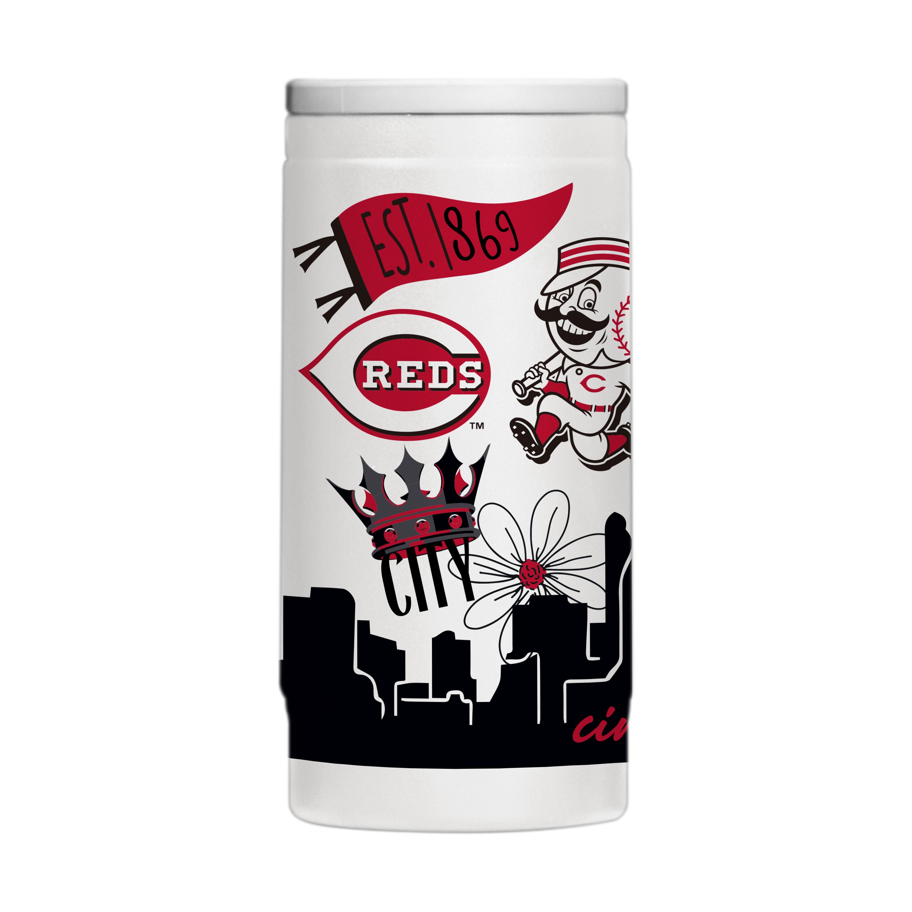 Cincinnati Reds 12oz Native Powder Coat Slim Can Coolie | Logo Brands