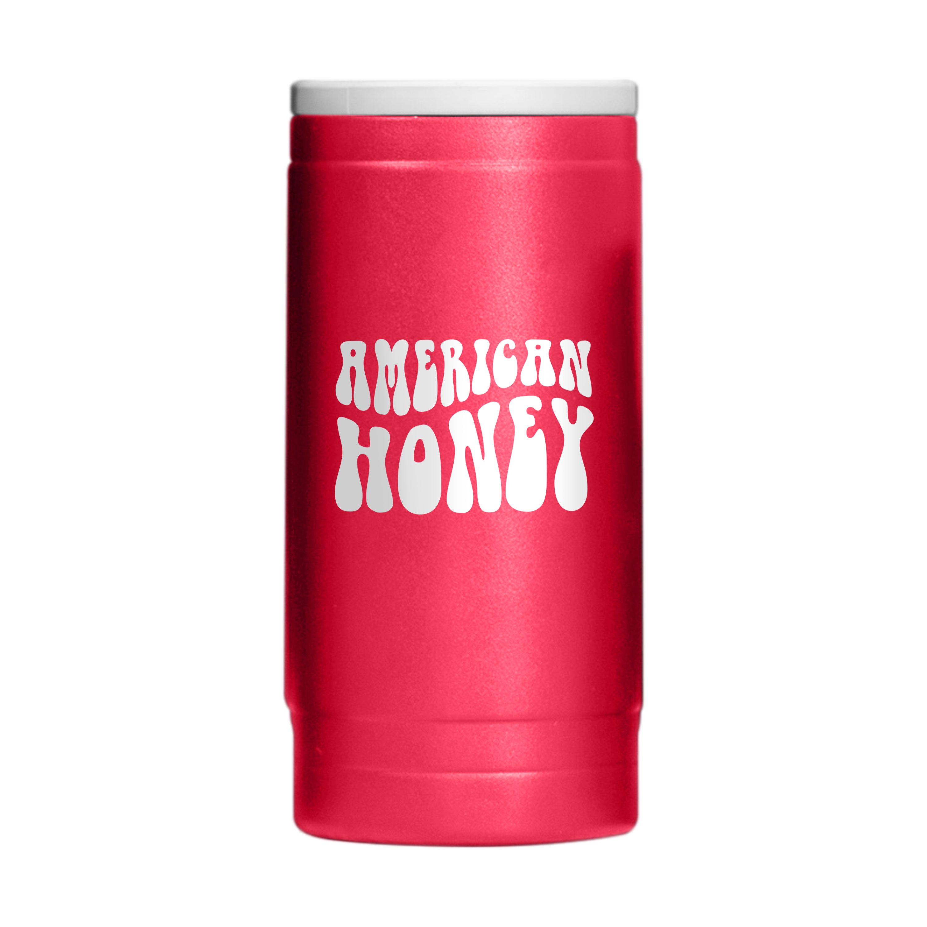 4th of July 12oz Red America Honey Powdercoat SlimCan Coolie | Logo Brands